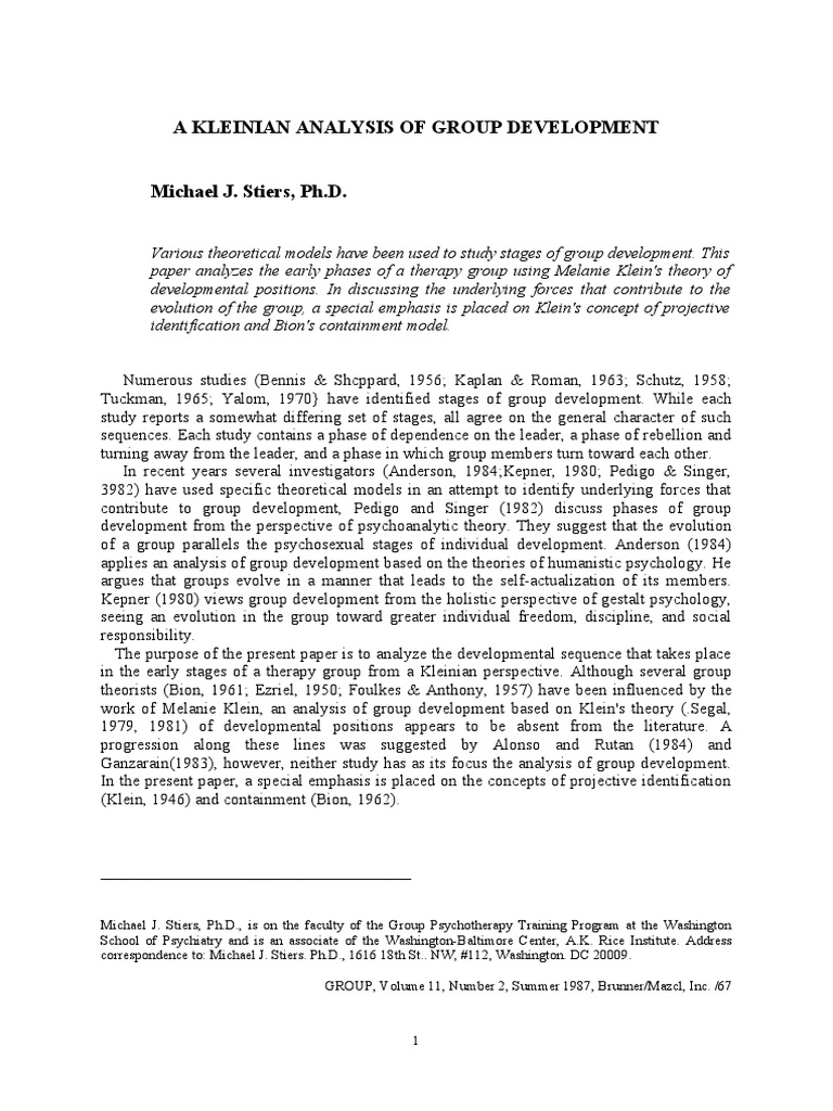 Kleinian Stages in Group Development | PDF | Psychotherapy | Psychiatry ...