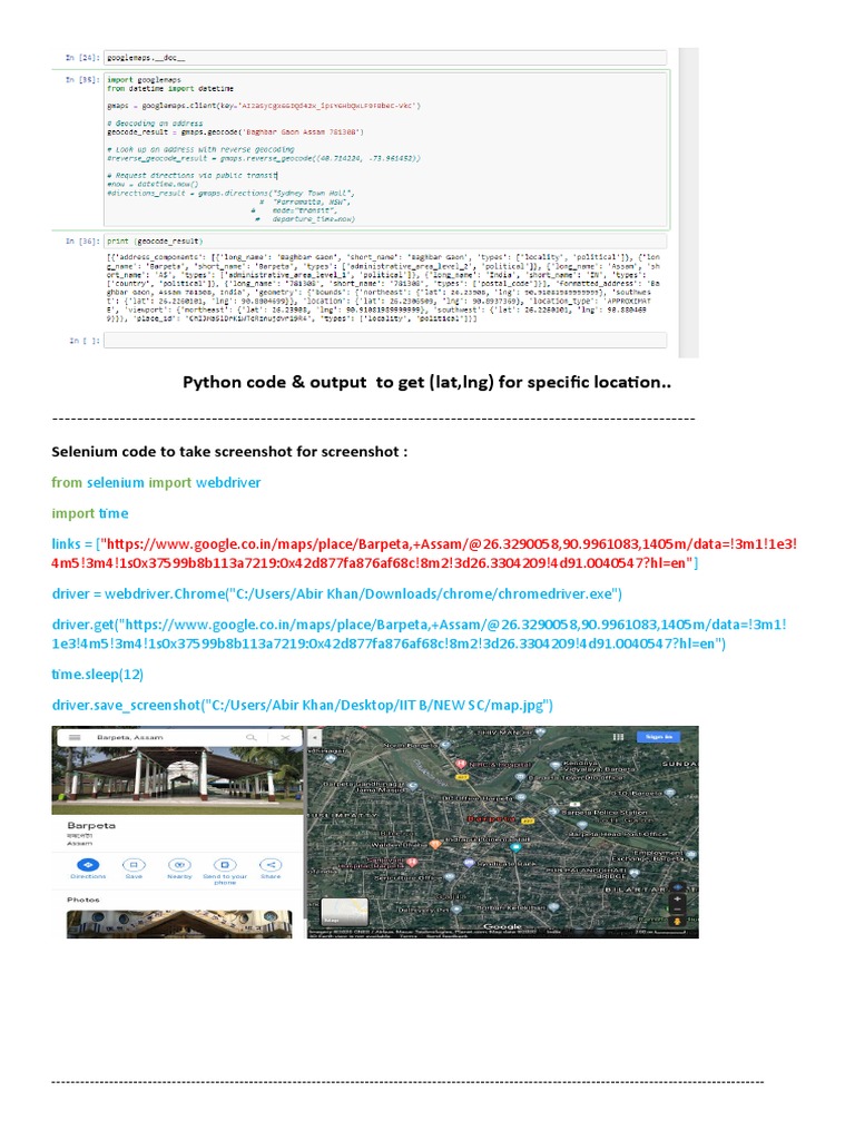 Python Code & Output To Get (Lat, LNG) For Specific Location. | PDF