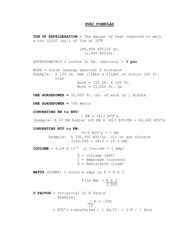 HVAC Formulas | PDF | Humidity | Combustion
