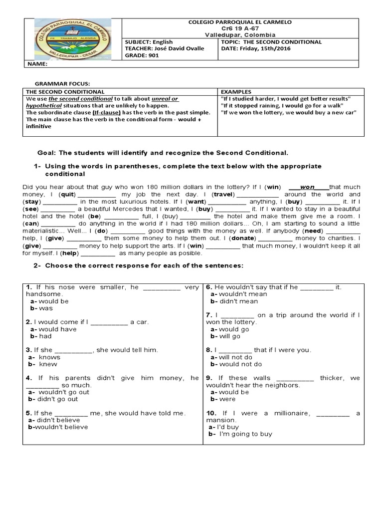 Second Conditional Quiz | PDF | Linguistic Typology | Linguistic Morphology