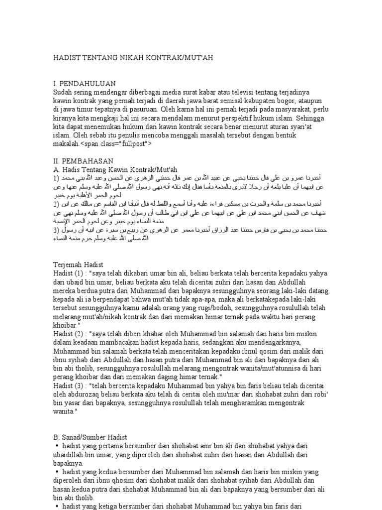 Larangan Nikah Mut'ah dalam Hadis | PDF