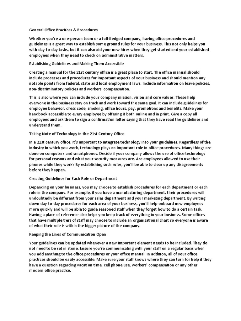 Office Procedures and Practices | PDF | Employment | Business