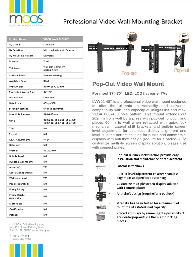 LVW02-48T Pop-Out Bracket | PDF | Television | Wall
