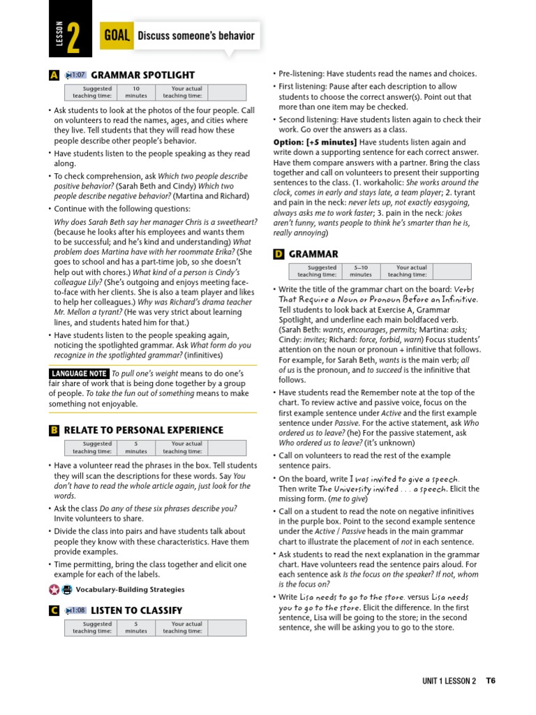 Goal Goal: Discuss Someone's Behavior | PDF | Verb | Sentence (Linguistics)