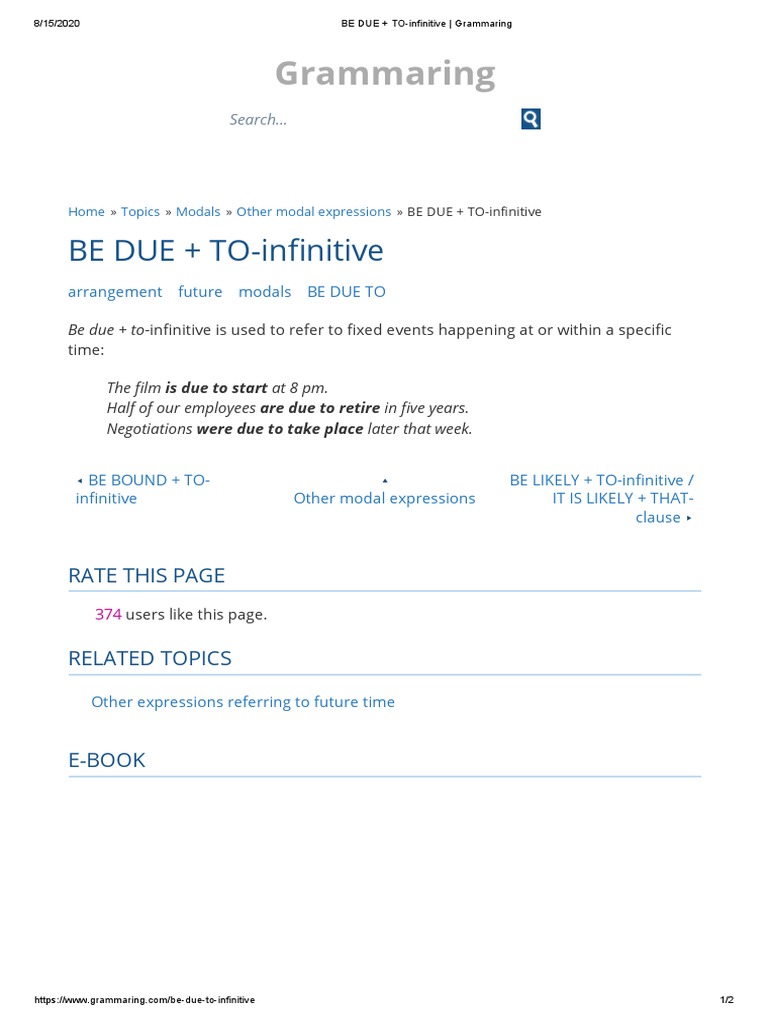 BE DUE + TO-infinitive - Grammaring PDF | PDF