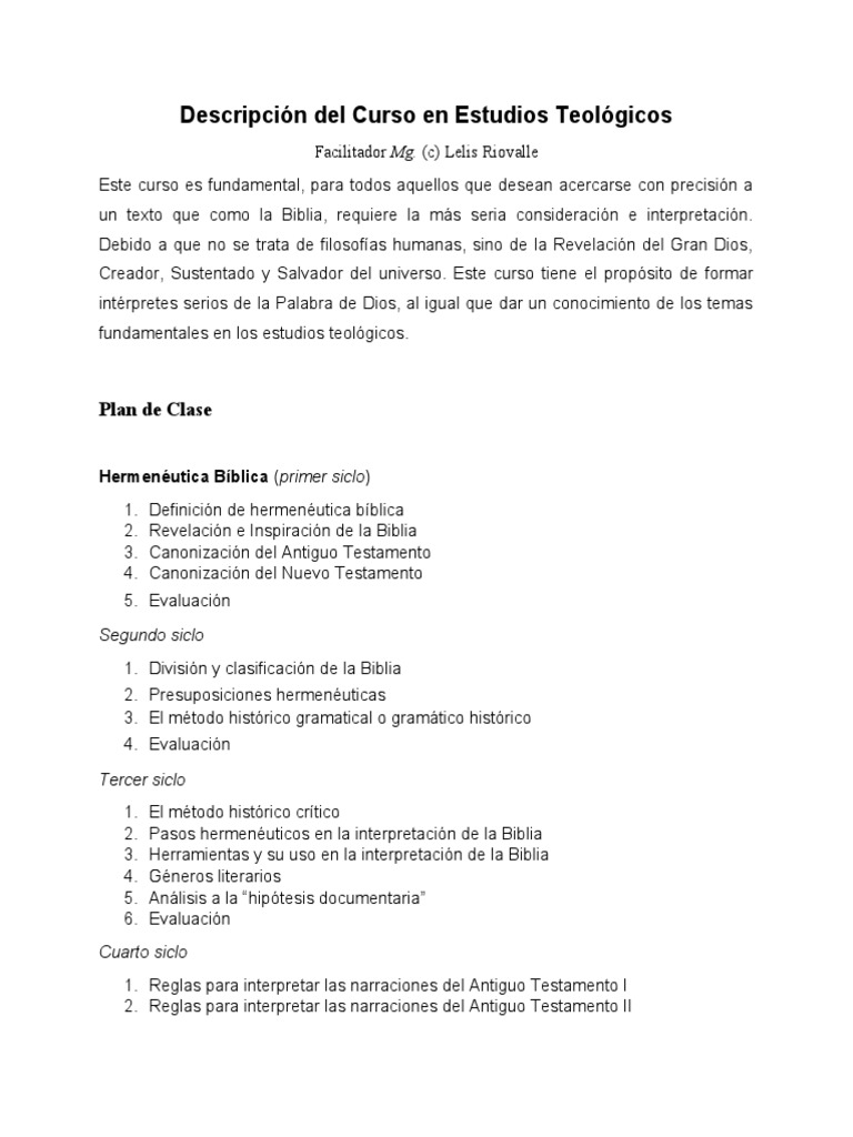 Plan de Clase en Estudios Teológicos | PDF | Hermenéutica Bíblica ...