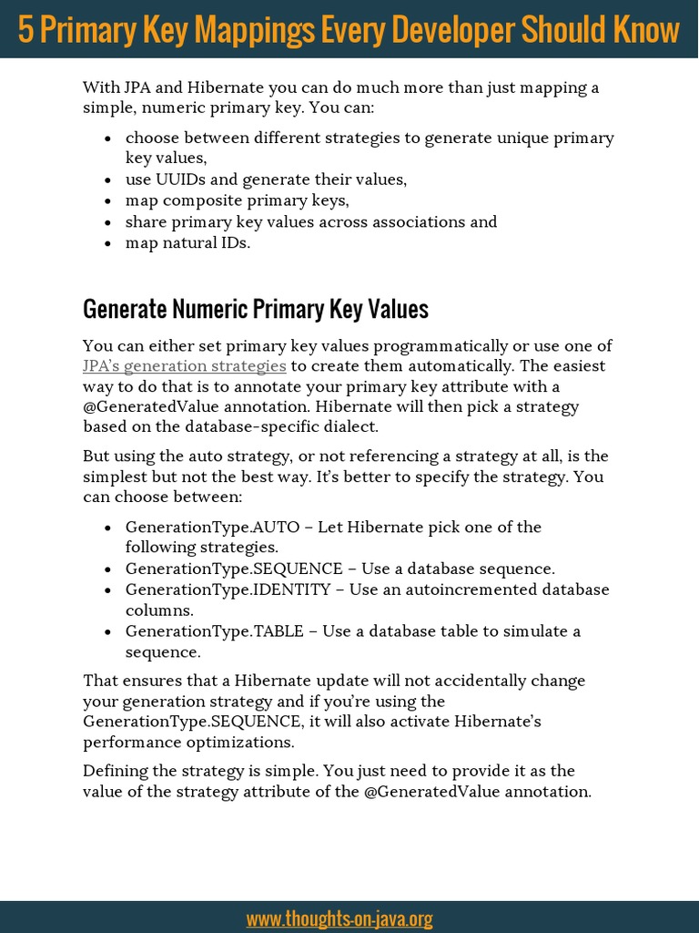 5 Primary Key Mappings For JPA and Hibernate Every Developer Should Know | PDF | Software ...