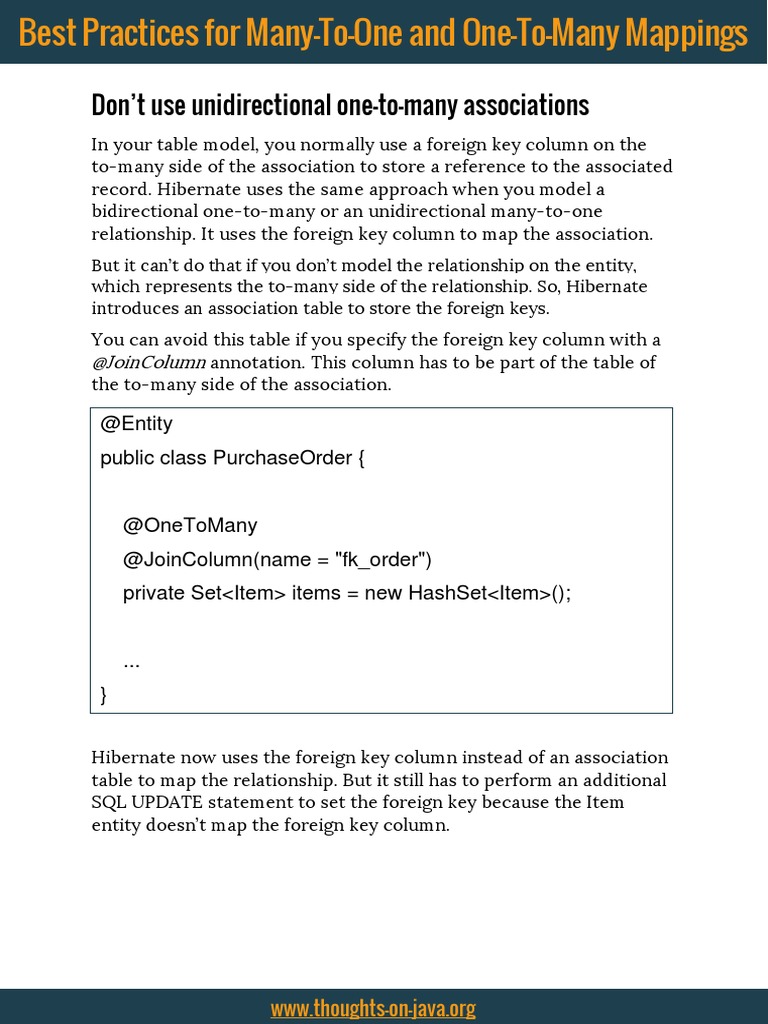 Don'T Use Unidirectional One-To-Many Associations: @entity Public Class ...