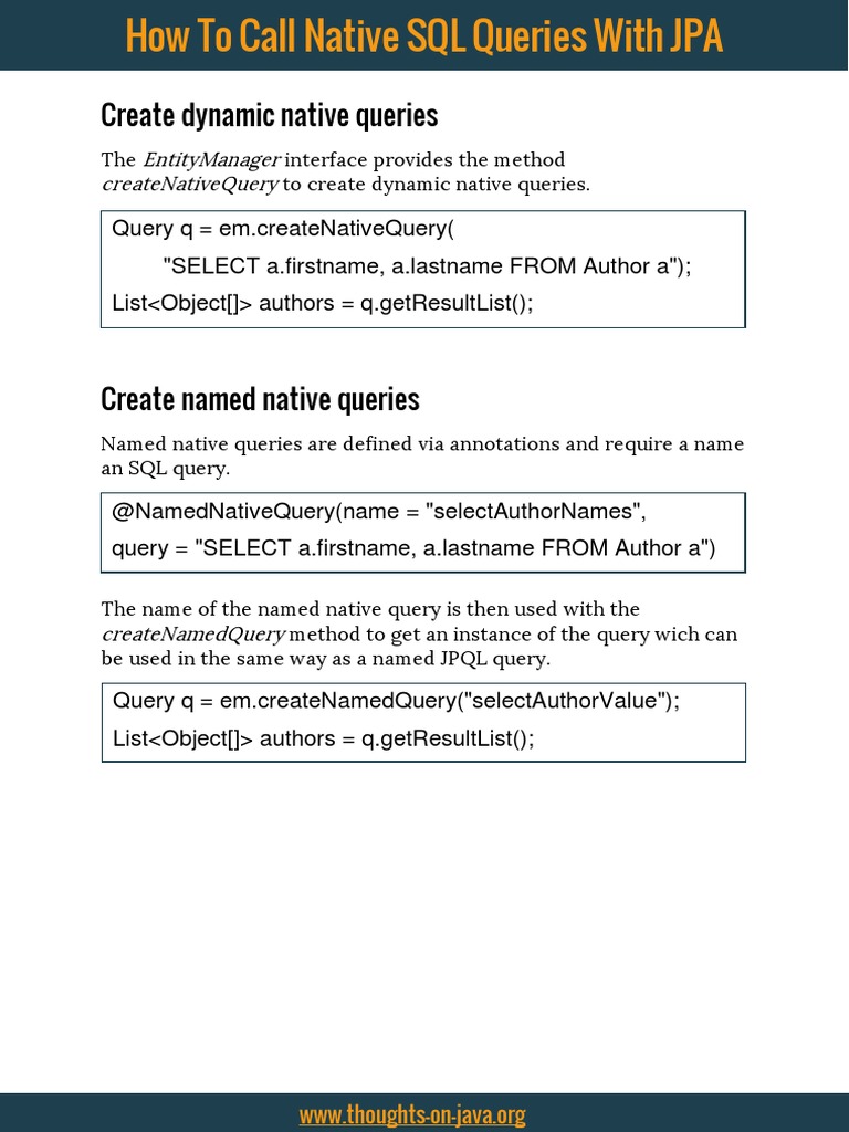 Create Dynamic Native Queries Entitymanager Createnativequery Pdf