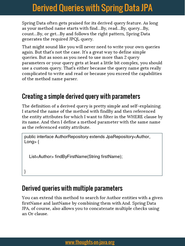 Derived Queries With Spring Data JPA | PDF | Parameter (Computer Programming) | String (Computer ...