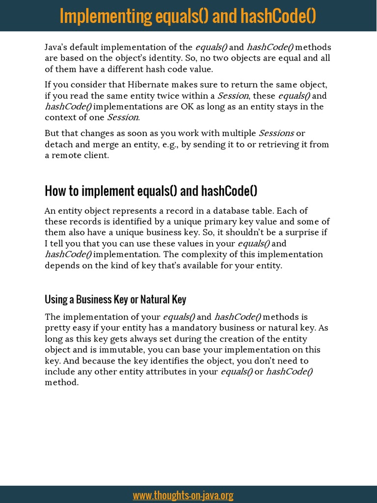 Ultimate Guide To Implementing Equals and Hashcode With Hibernate | PDF | Method (Computer ...