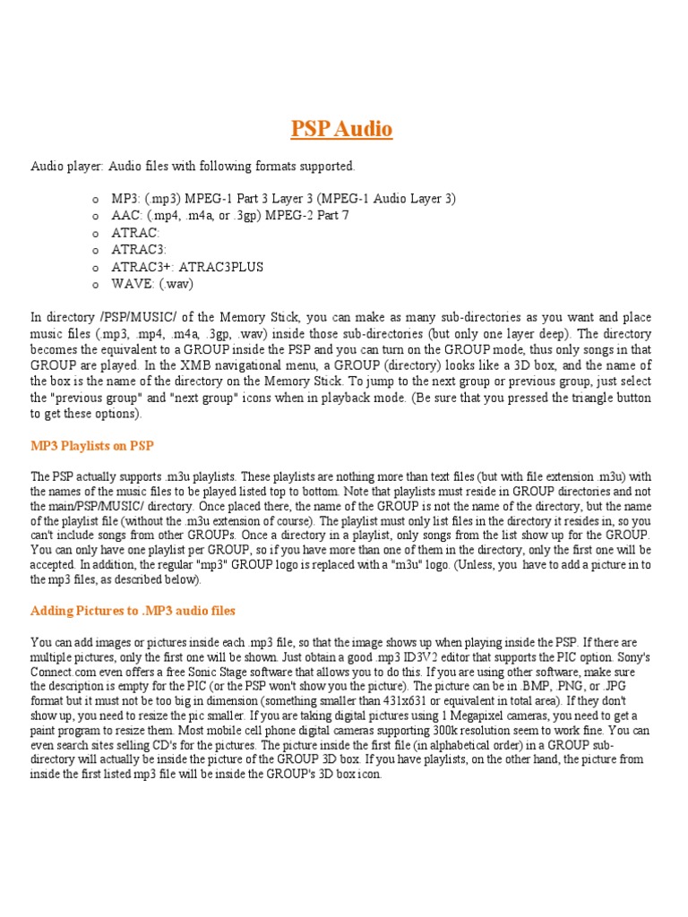 PSP Audio: MP3 Playlists On PSP | PDF | Digital Technology | Computer Data