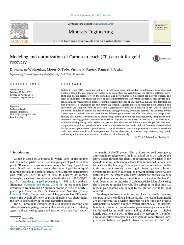 Modeling and Optimization of Carbon in Leach (CIL) Circuit For Gold PDF ...