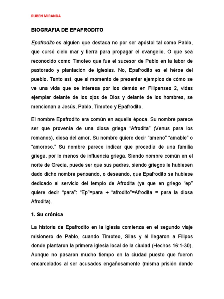 Biografia de Epafrodito | PDF | Pablo el apóstol | Epístola a los ...