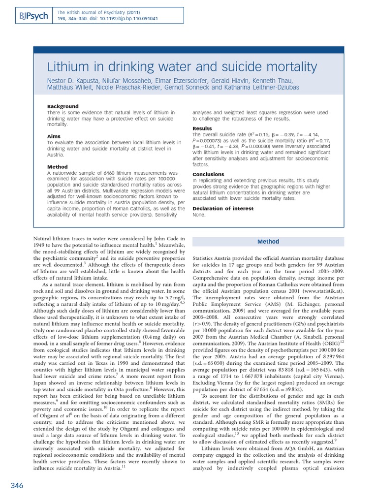 Lithium in Drinking Water and Suicide Mortality | PDF | Regression ...