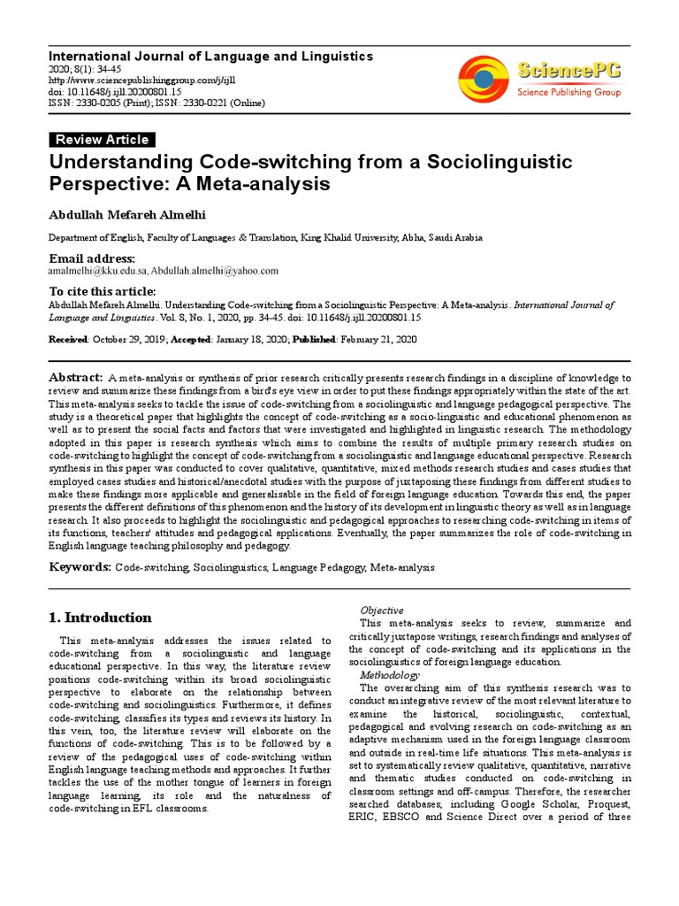 Understanding Code-Switching From A Sociolinguistic Perspective: A Meta ...