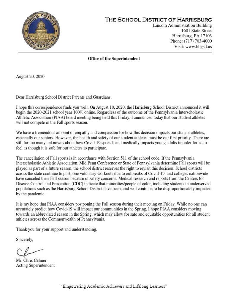 HBGSD 8-20-20 PIAA Parent Notification Letter | PDF | Public Health ...