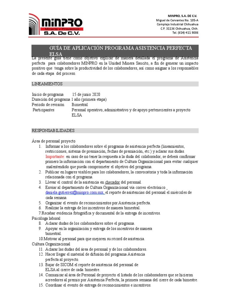 Guía Programa Asistencia Perfecta MINPRO | PDF | Psicología industrial ...
