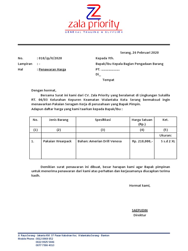 Surat Penawaran Seragam | PDF