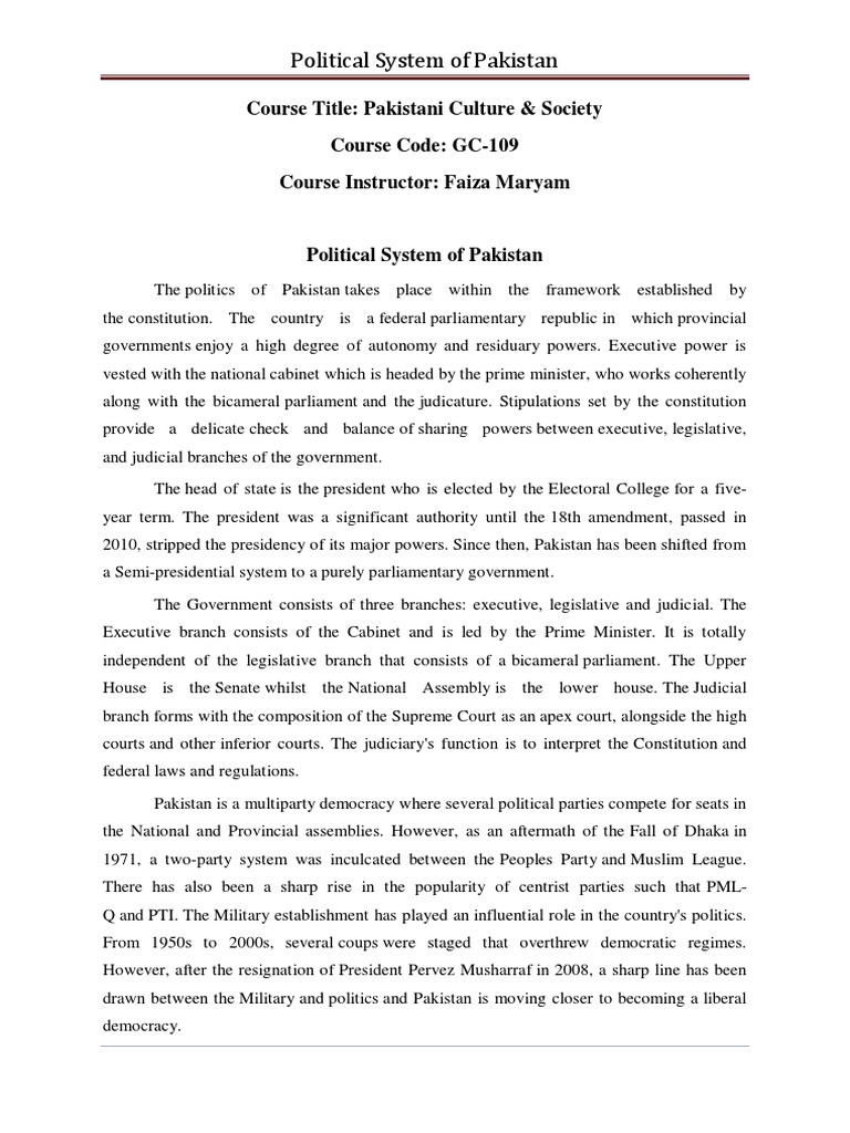Political System of Pakistan PDF | PDF | Politics Of Pakistan ...