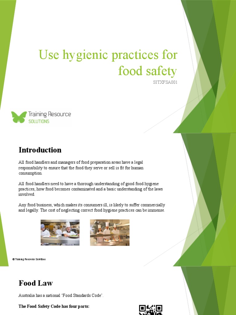 Use Hygienic Practices For Food Safety SITXFSA001 - Powerpoint | PDF ...