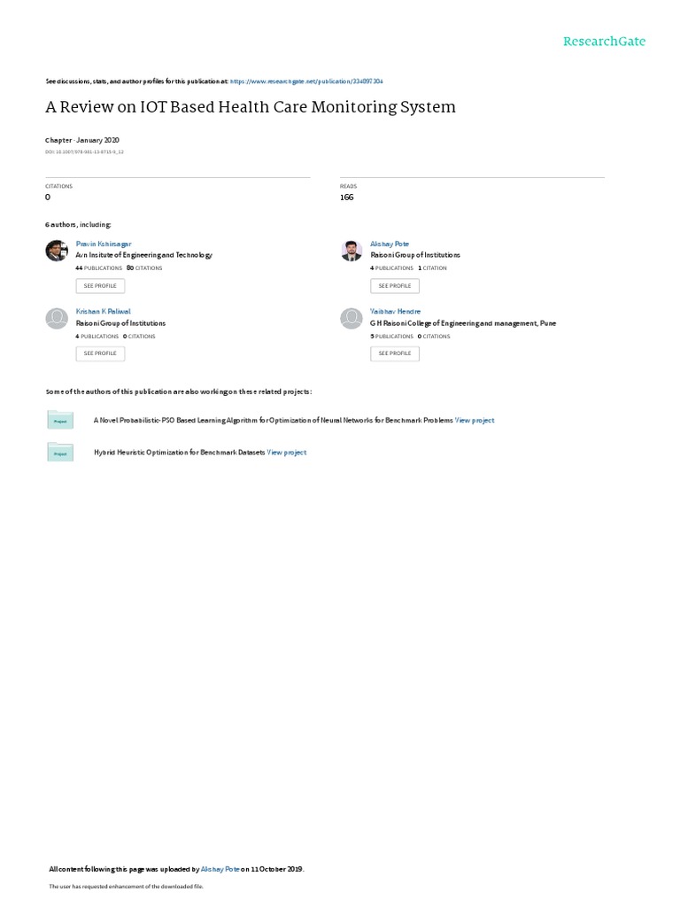 A Review On IOT Based Health Care Monitoring System | PDF | Wearable Technology | Internet Of Things