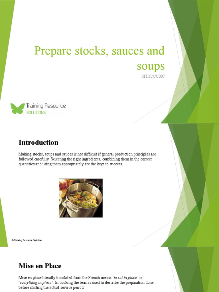 Prepare Stocks, Sauces and Soups SITHCCC007 - Powerpoint | Download ...