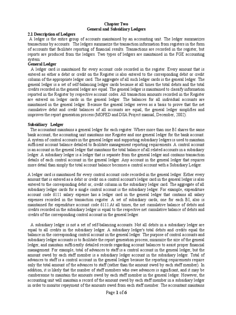 Chapter Two General and Subsidiary Ledgers 2.1 Description of Ledgers | PDF | Debits And Credits ...