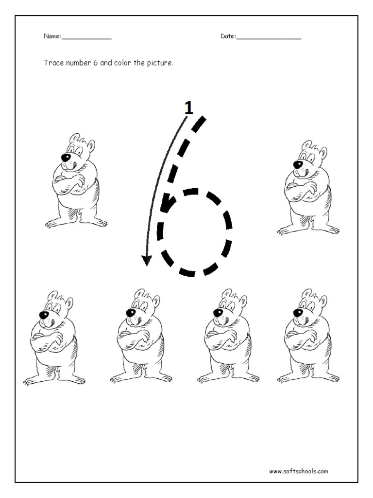 Number 6 Trace Color Worksheet 1 1 | PDF