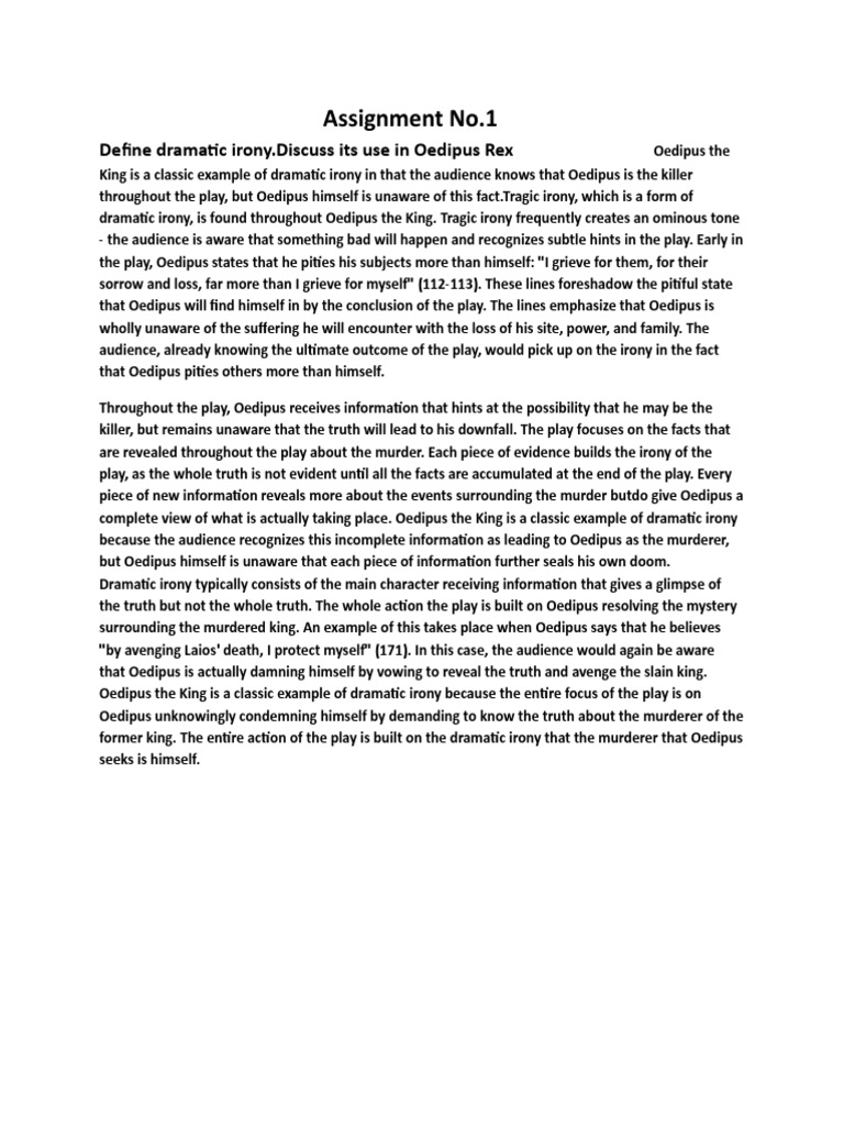 Assignment No.1: Define Dramatic Irony - Discuss Its Use in Oedipus Rex ...