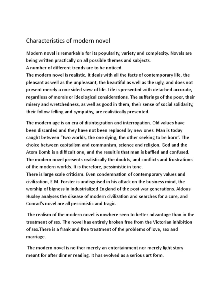 Characteristics of Modern Novel | PDF | Novels | Philosophical Theories