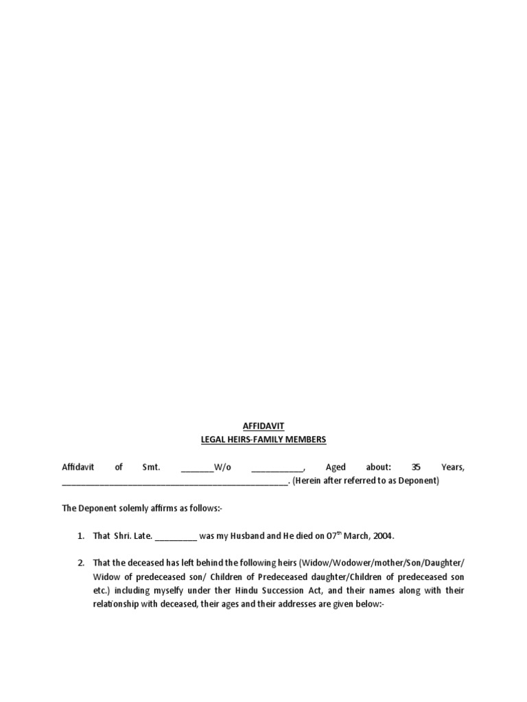Legal Heir Affidavit Template | PDF | Politics | Social Science