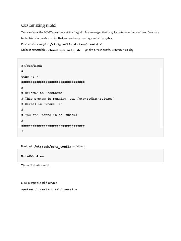 Customizing SSH MOTD Display | PDF | Computers