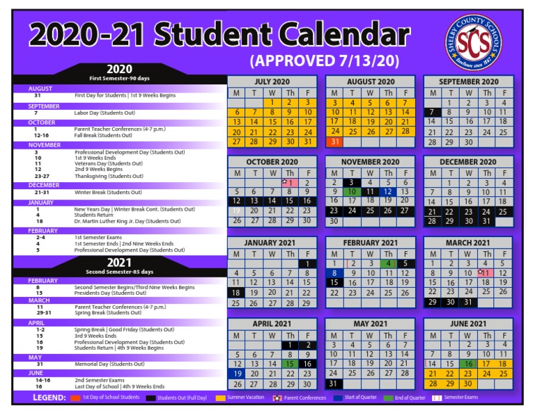 Student 2020 21 Updated Calendar English | PDF | Academic Term
