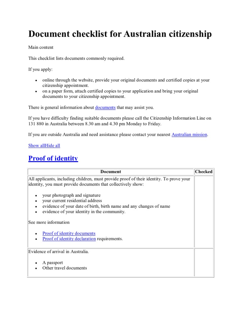 Document checklist for Australian citizenship | Criminal Record ...