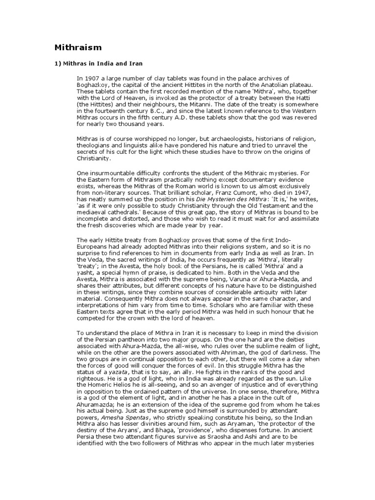Mithraism: 1) Mithras in India and Iran | PDF | Religion And Belief