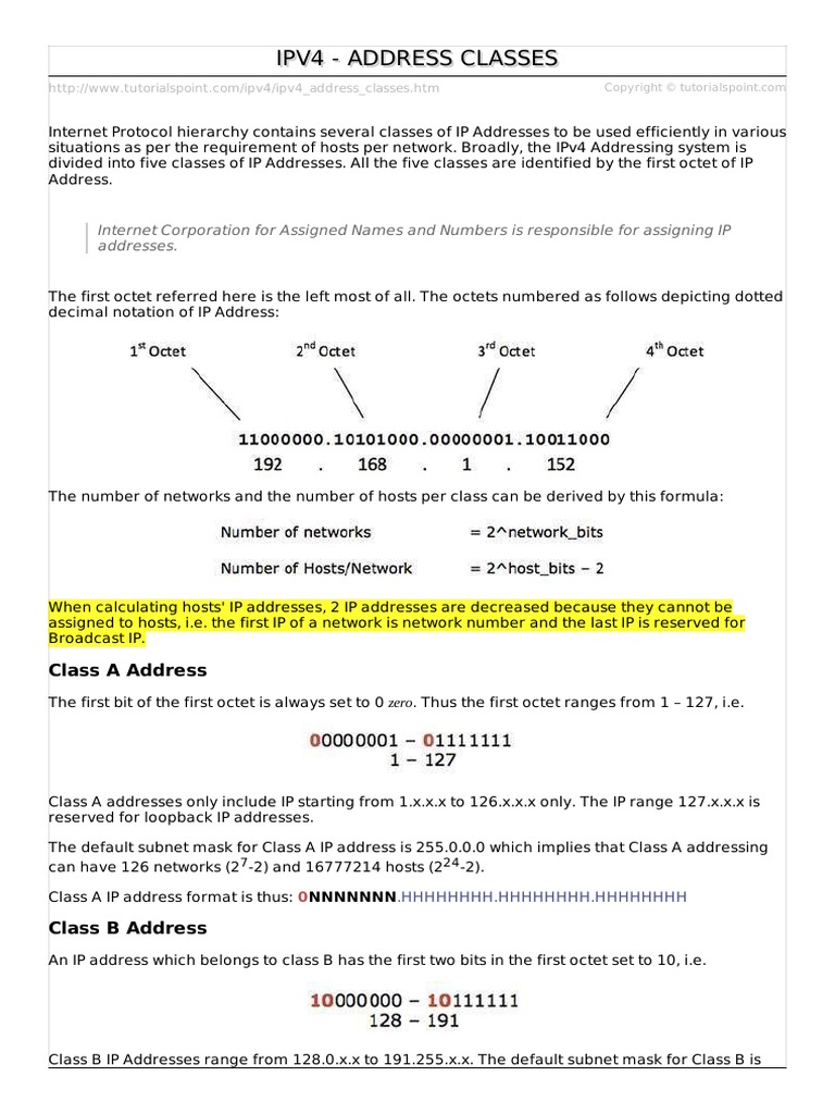 Ipv4 - Address Classes | PDF | Ip Address | Network Protocols