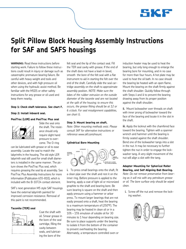 SKF SAF and SAFS Installation and Maintenance OMs English 1 PDF | PDF | Bearing (Mechanical ...