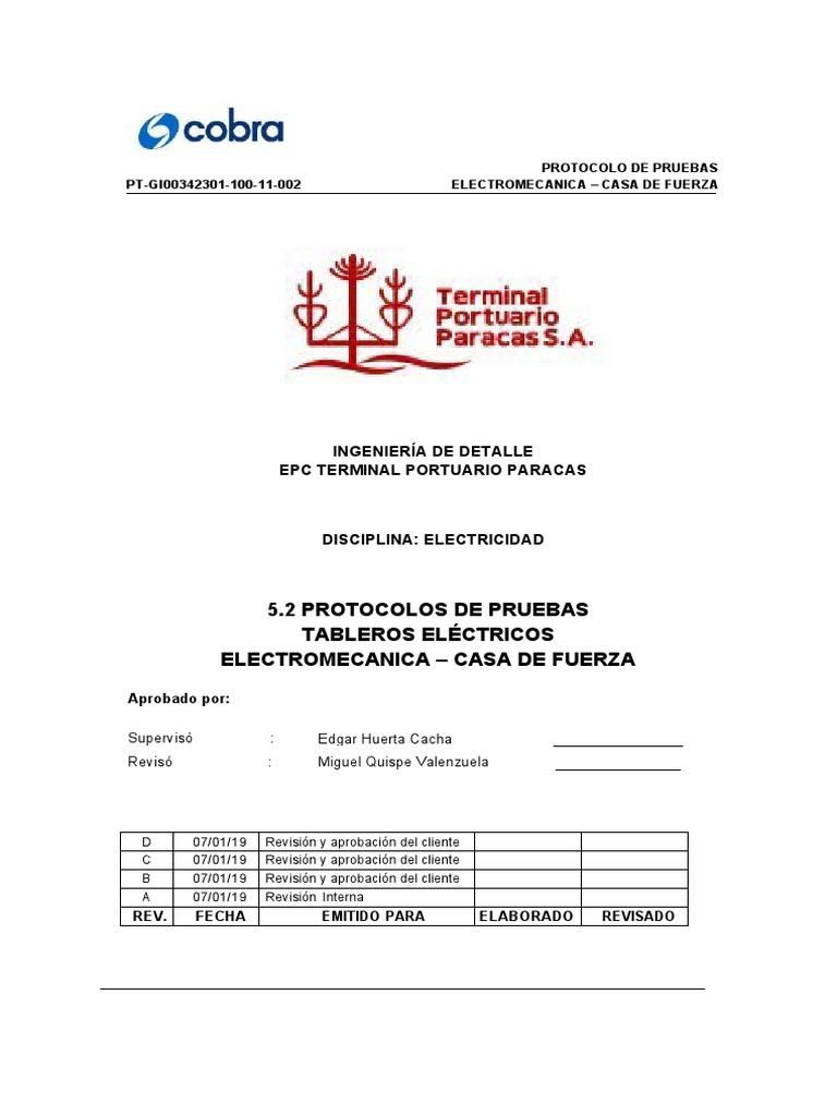 Protocolos de Pruebas - Tableros Eléctricos - Rev.d | PDF | Equipo eléctrico | Electrónica de ...