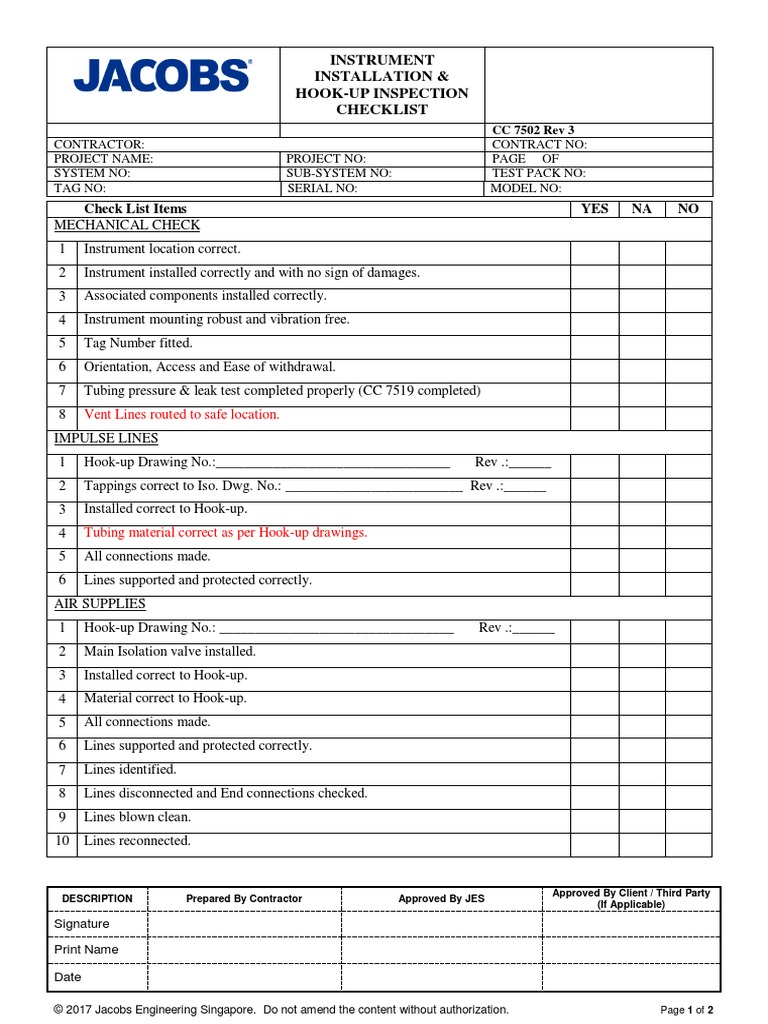 CC 7502 - INSTRUMENT INSTALLATION & HOOK-UP INSPECTION CHECKLIST - Rev ...