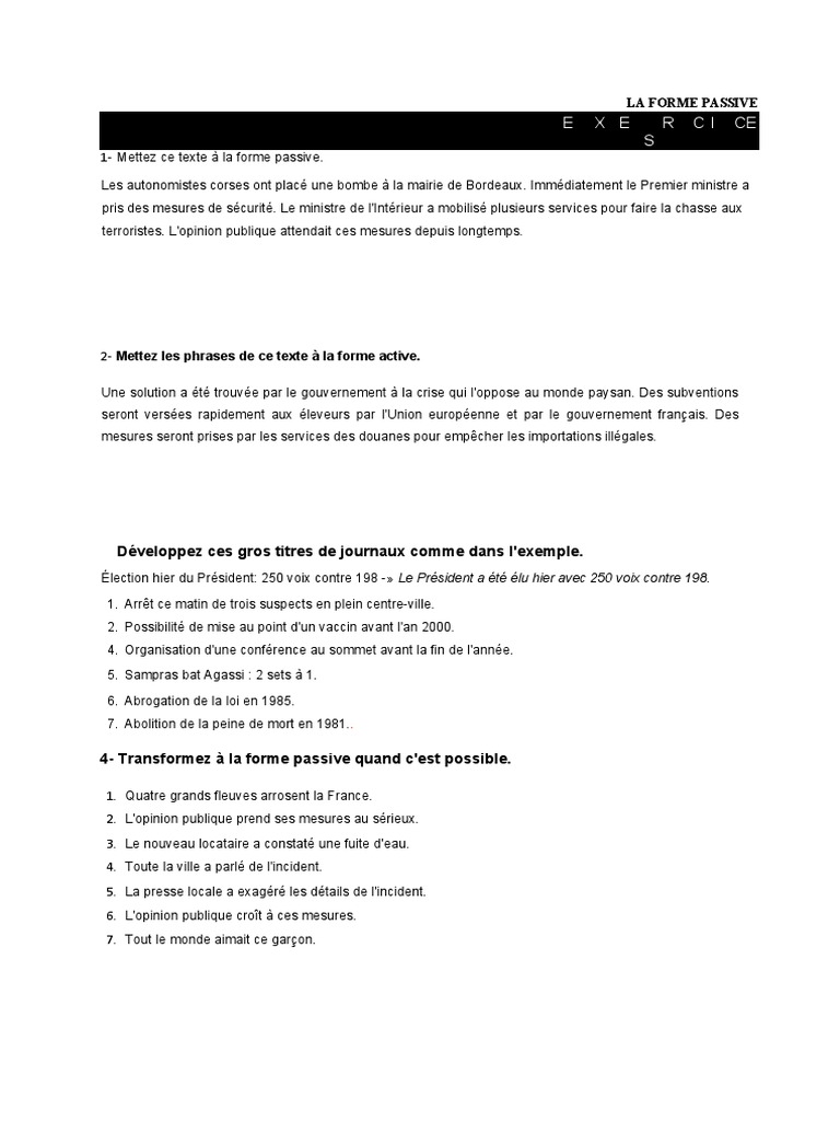 La Forme Passive Exercices | PDF | Voyages