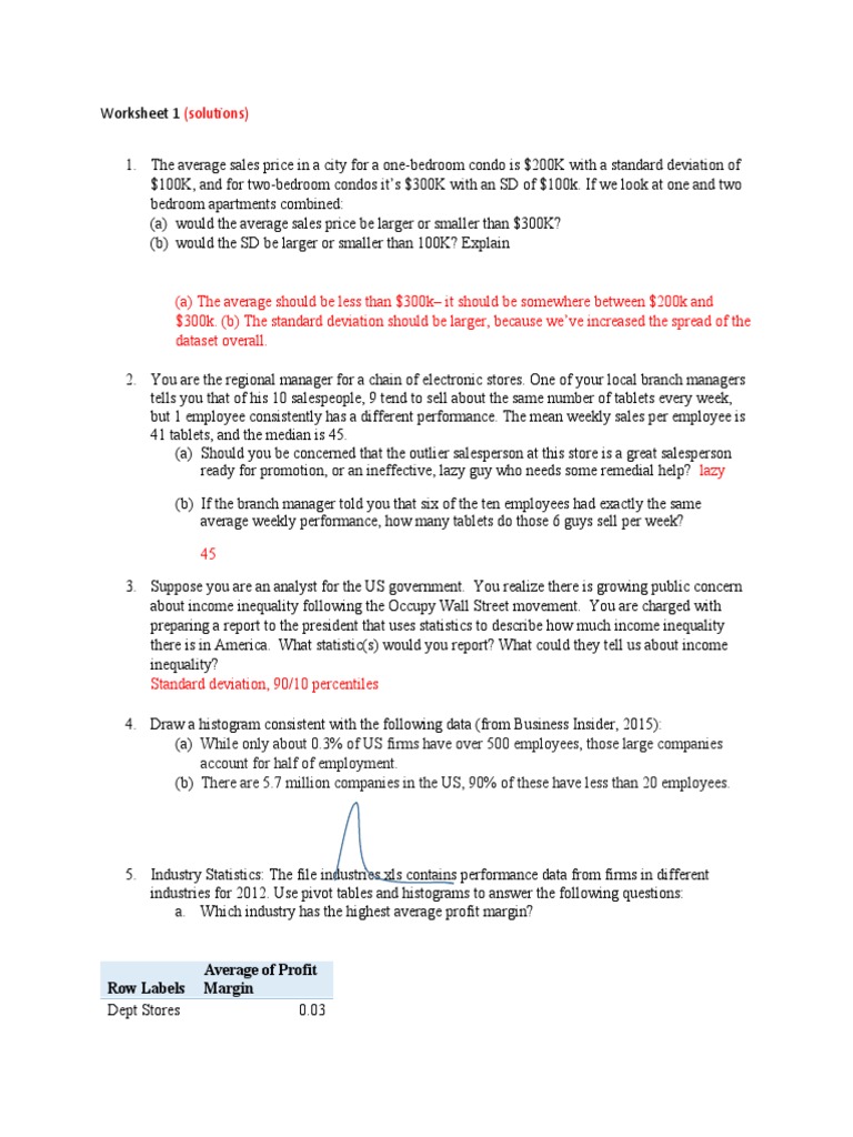Worksheets 1-3 Solutions | PDF | Standard Error | Errors And Residuals