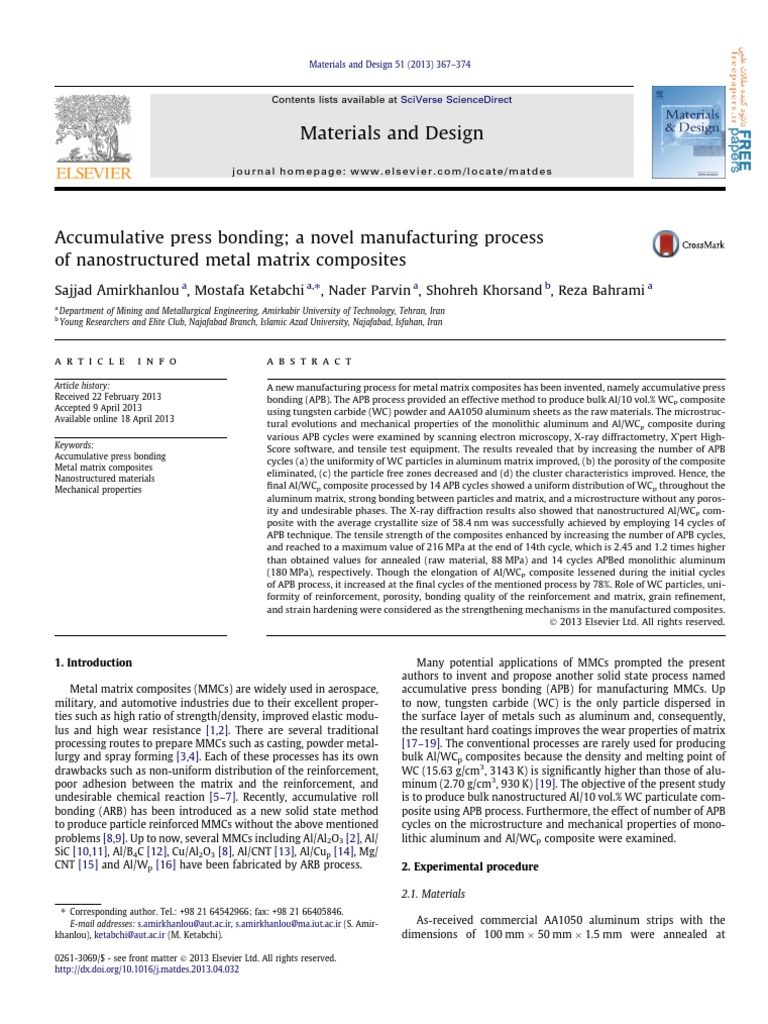 Materials and Design: Sajjad Amirkhanlou, Mostafa Ketabchi, Nader ...