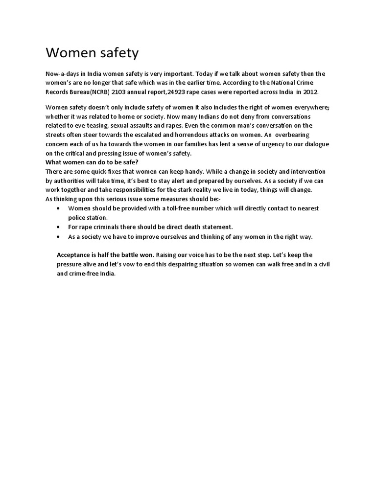 Women Safety: What Women Can Do To Be Safe? | PDF