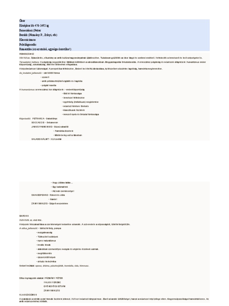Irodalomtorteneti Korszakok | PDF