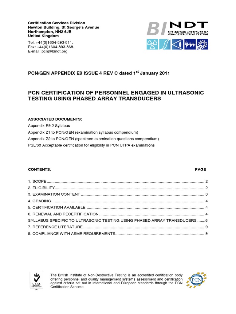 PCN Certification of Personnel Engaged in Ultrasonic Testing Using ...
