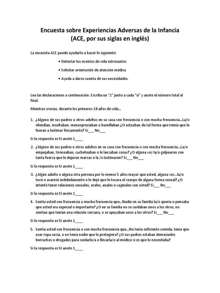 Cuestionario ACE | PDF | Ciencias del comportamiento | Salud y bienestar