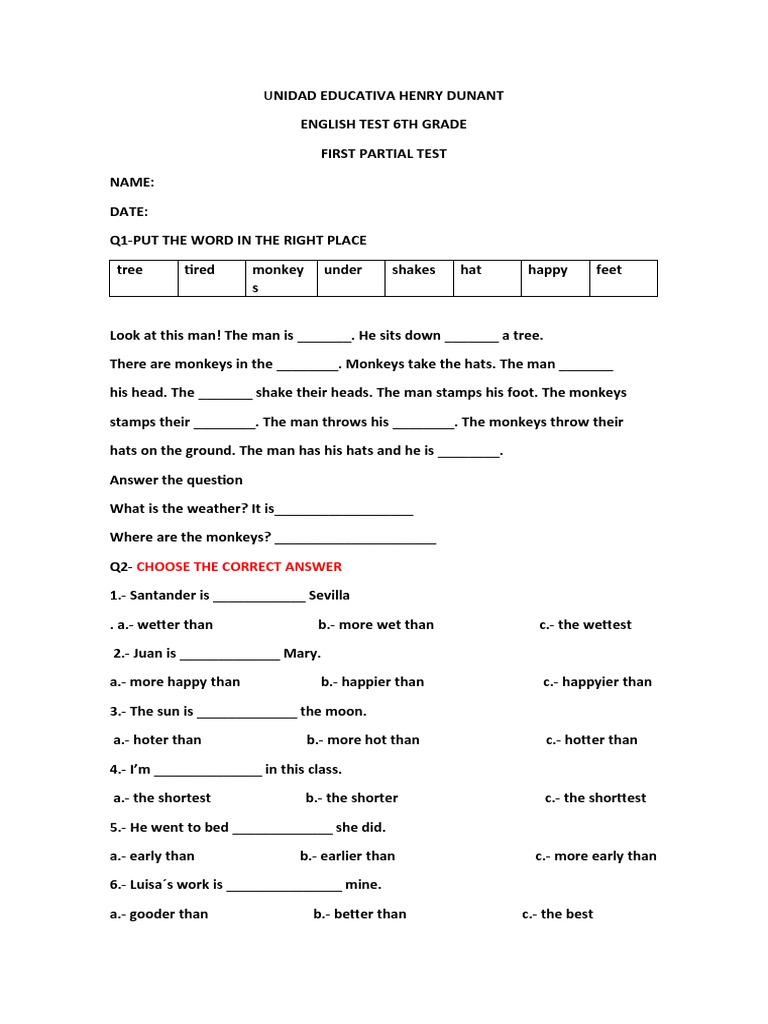 Exam 6TH Grade | PDF