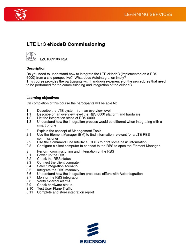 Lte L13 Enodeb Commissioning: Description | PDF | Ericsson | Lte ...