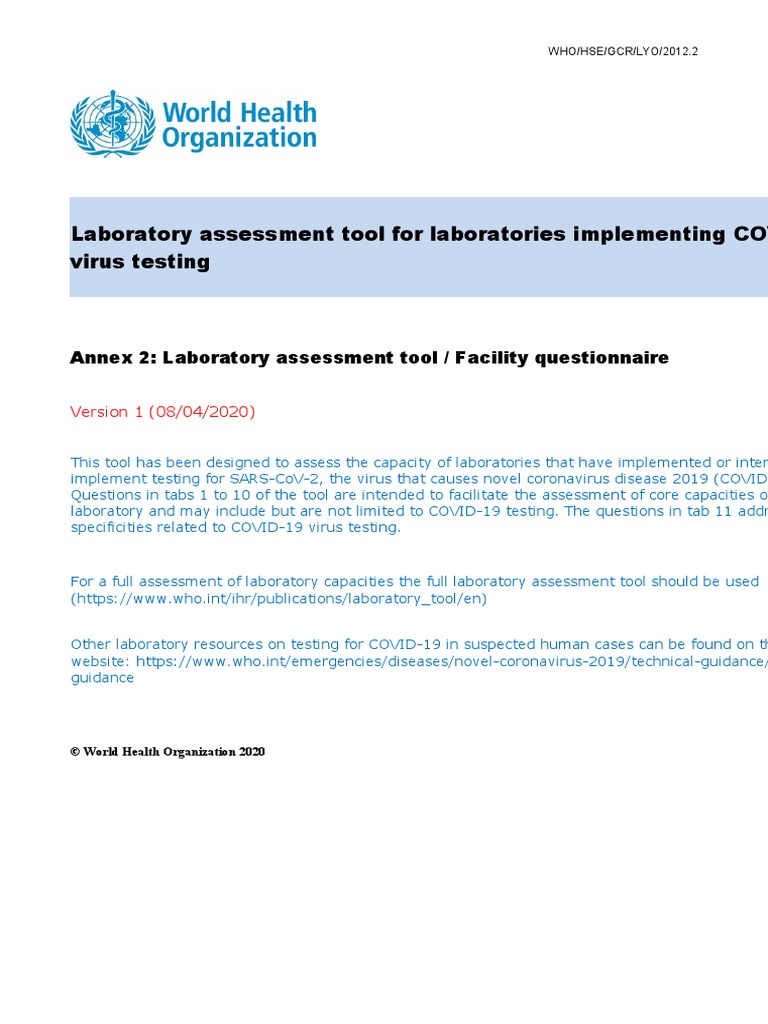 Laboratory Assessment Tool For Laboratories Implementing COVID-19 Virus ...